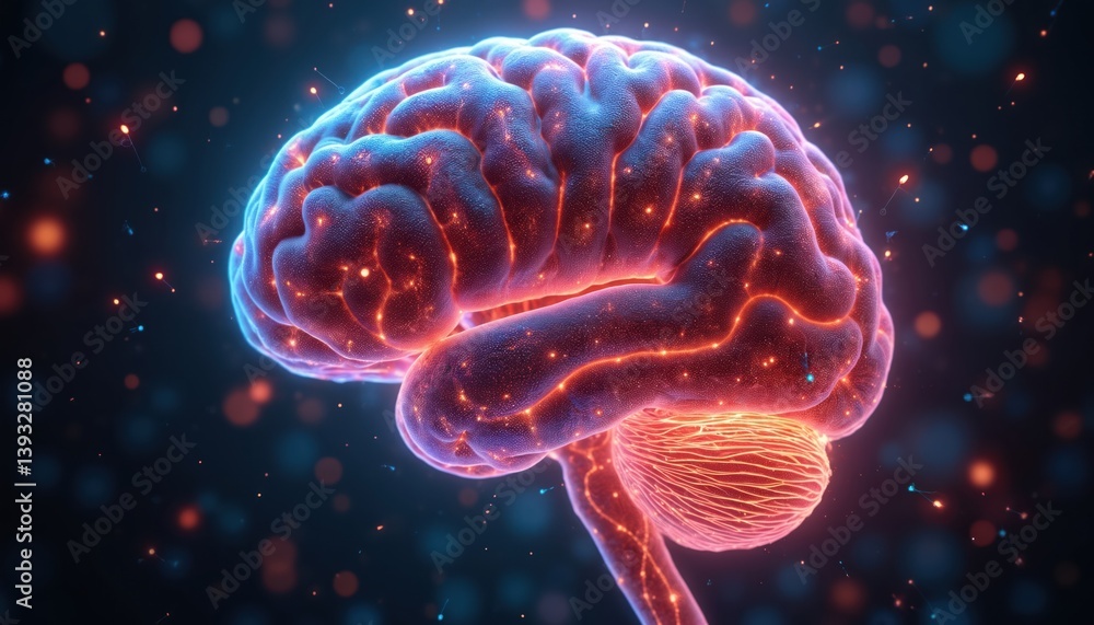 Digitally enhanced brain anatomy with highlighted neural pathways ...