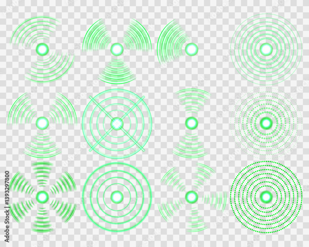 Wi-Fi symbol flashes dynamically with green radial clarity. Soundwave ...