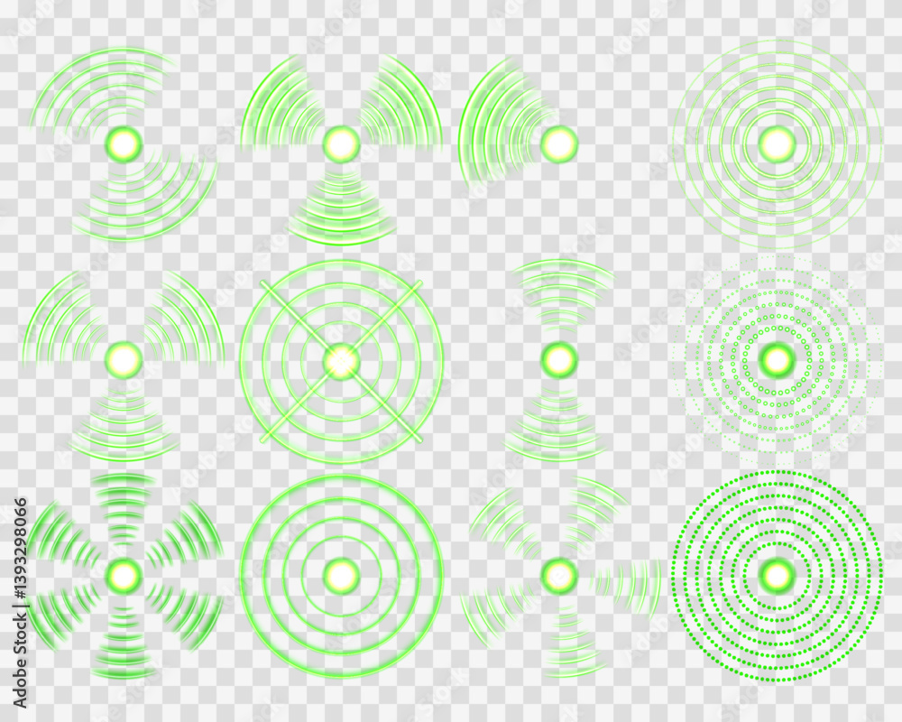 Wi-Fi symbol flashes dynamically with green radial clarity. Soundwave ...