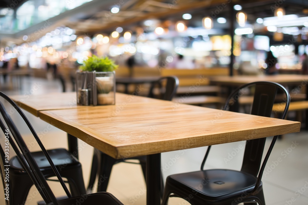 Dining table set up inside food court in mall, restaurant setting for ...