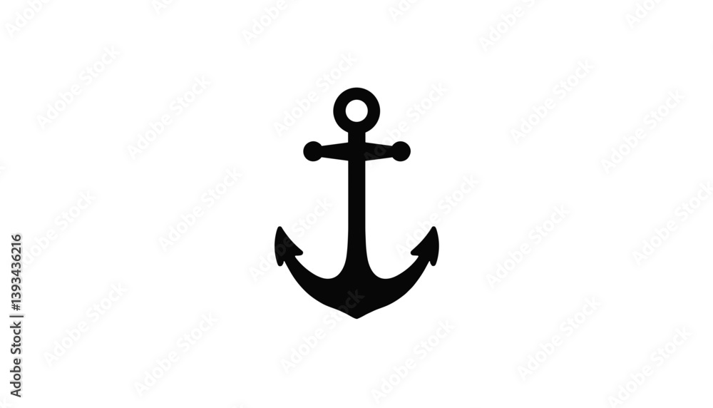 Minimal anchor icon – black and white nautical symbol, stability ...