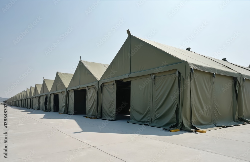 Military industrial hangar tent structure. Modern construction design ...