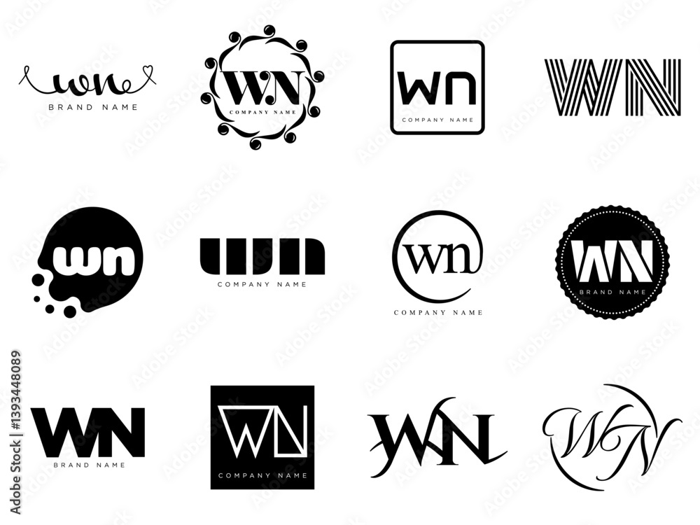 WN logo company template. Letter w and n logotype. Set different ...
