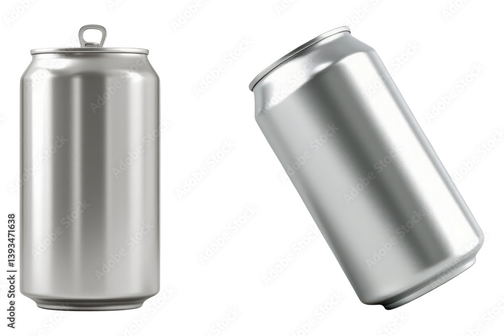 Realistic Silver Aluminum Metal Beverage Can Set with Pull Tab, Front ...