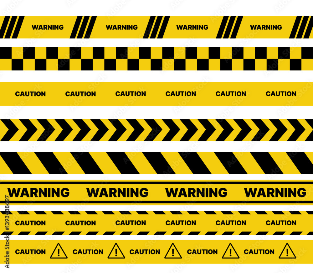 Set of warning tapes isolated on white background. Warning tape, danger tape, caution tape ...