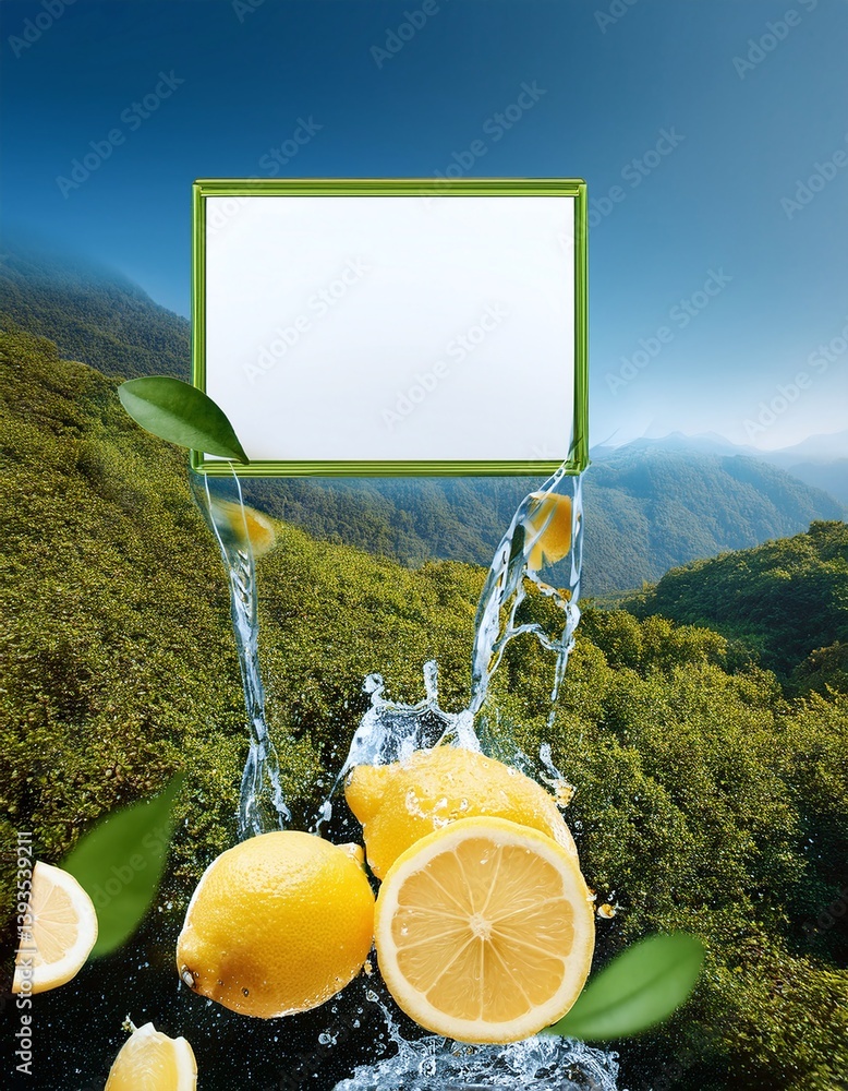 Lemon Display with Nature: A refreshing scene of lemons and water ...
