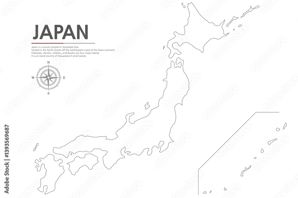 Стоковая иллюстрация «1.Japan line map. Japan line map. A map of Japan ...