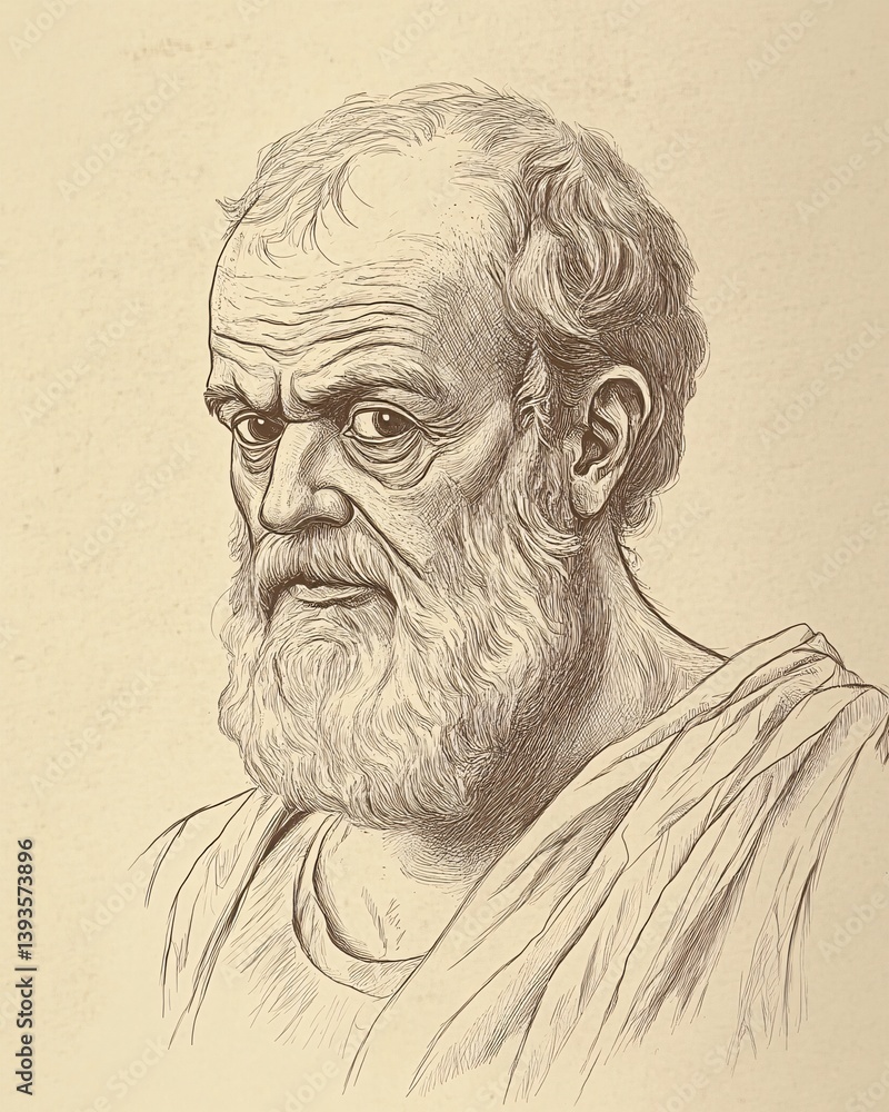 Stockillustrationen Aged Philosopher Thales of Miletus with Deep-Set ...