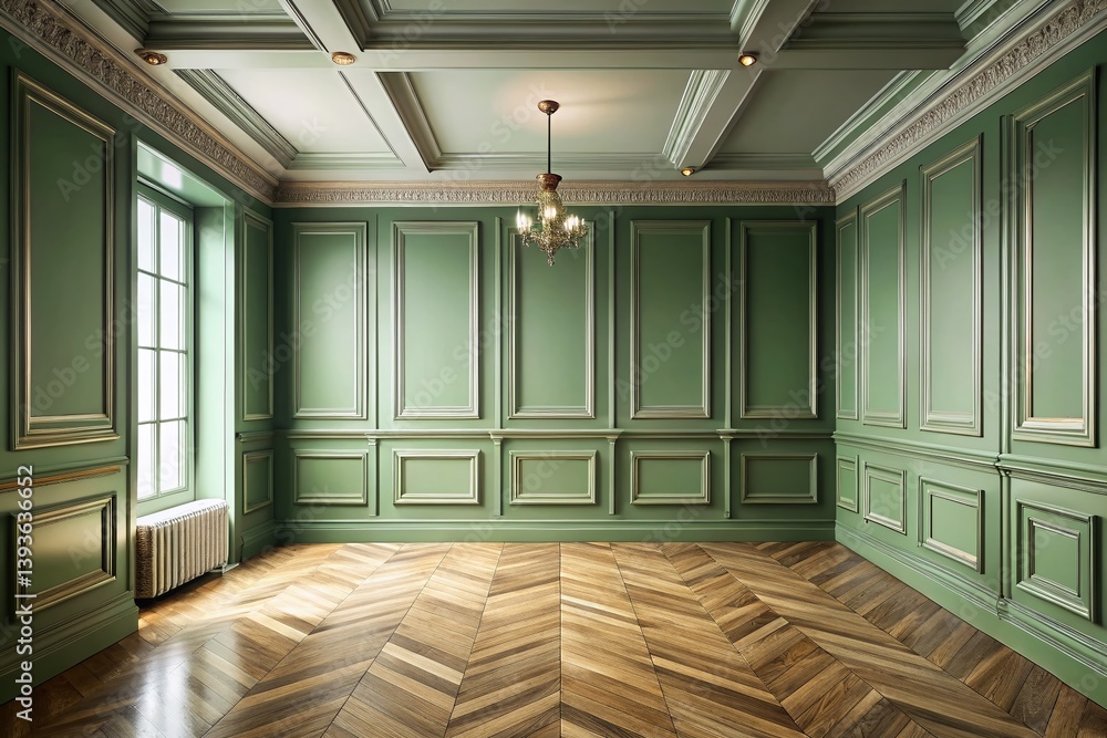 Elegant Sage Green Wainscoting and Parquet Flooring Enhance a Timeless ...