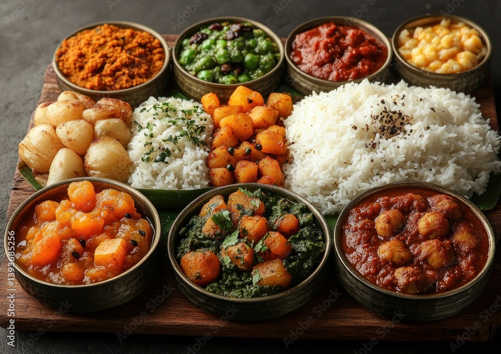 Onam Sadya Traditional Vegetarian Meal on Banana Leaf with Rice and ...