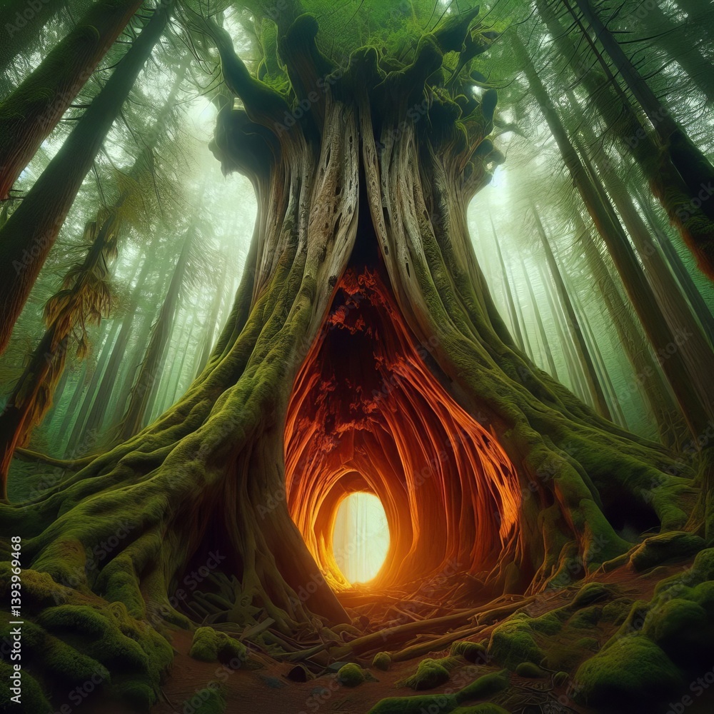 Hollow Giant Tree – A colossal tree with a massive hollow trun Stock ...