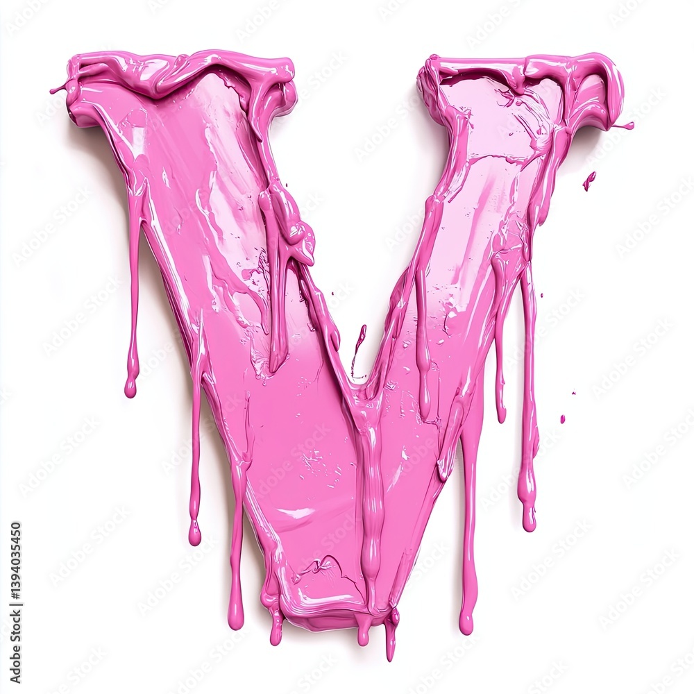 Dripping Pink Paint Letter V on White Background, Uppercase letter V ...