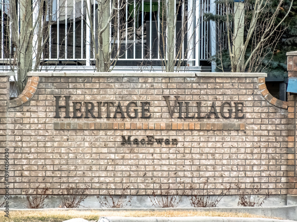 Calgary, Alberta, Canada. Apr 8, 2025. A brick sign with stone accents ...