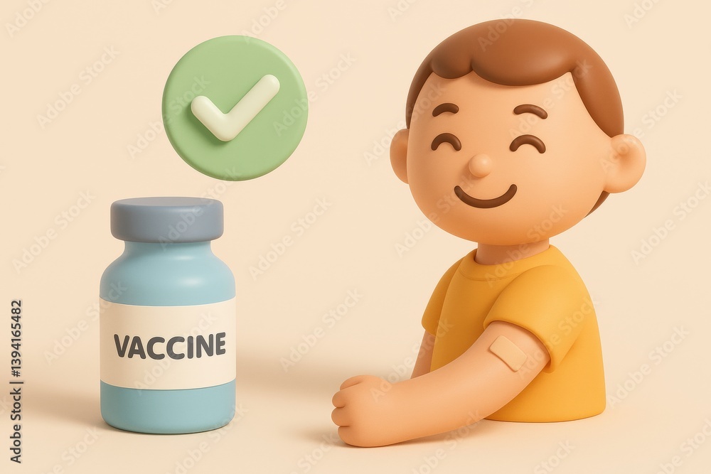 Vaccination: A cute cartoon boy smiles with a satisfied expression ...