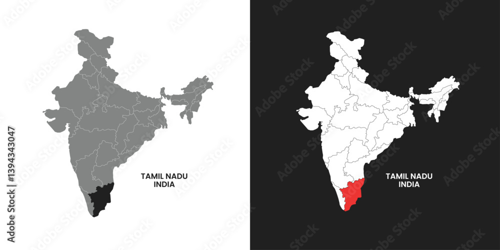 map of Tamil Nadu is a state of India with borders districts Stock ...