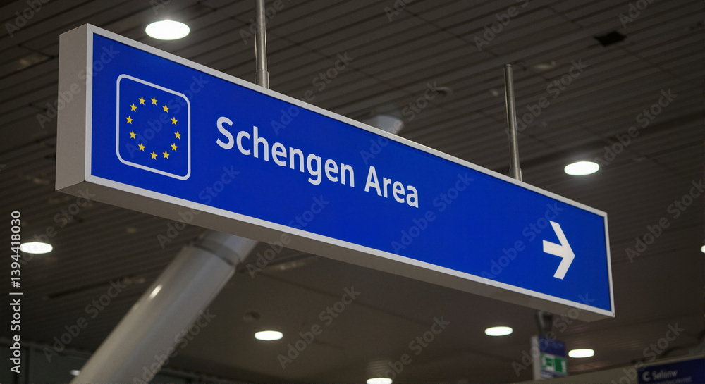 Schengen Area Sign at Airport Terminal for Travel Blogs, Immigration ...