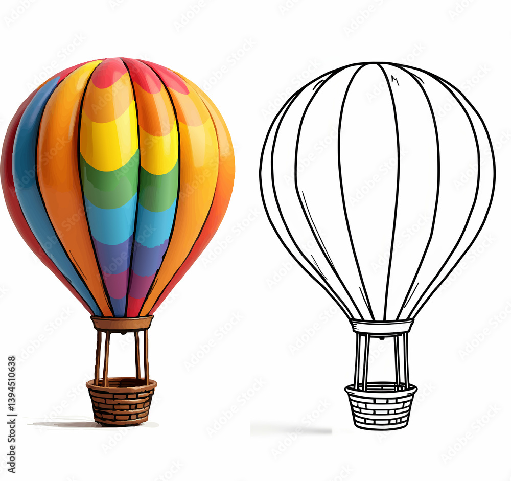 Charming coloring page featuring a hot air balloon basket with a bold ...