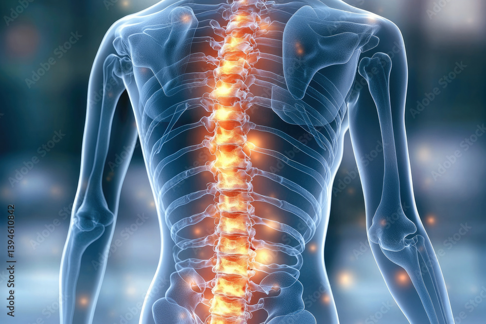 Anatomical illustration of human spine, showcasing vertebrae and spinal ...