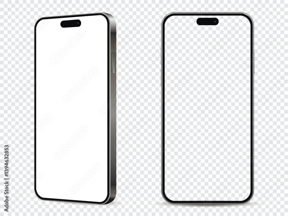 Mockup of mobile phone. Front and side view with white and empty screen ...