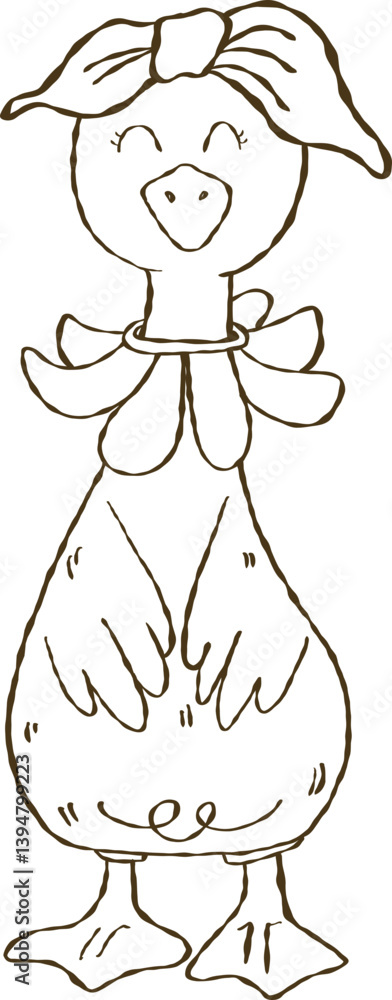 Outline Spring Silly Goose with daisy flower, Meme Cartoon Hand Drawn ...