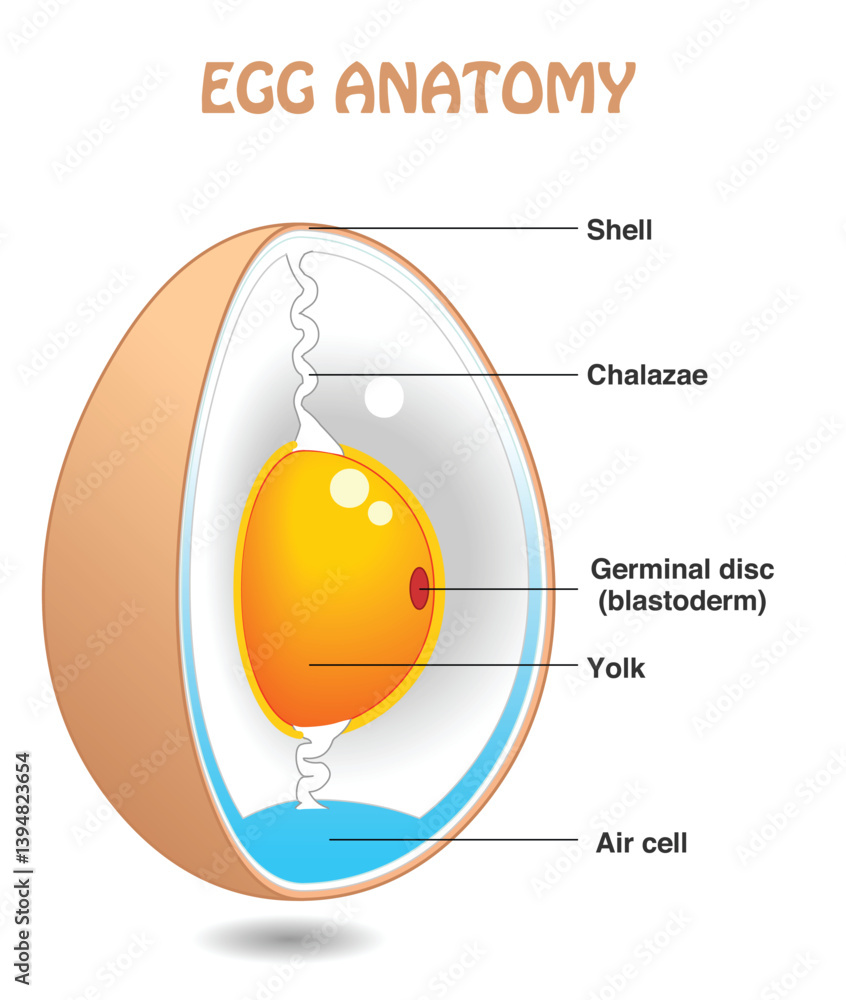 Egg anatomy, vertical. Bird, chicken egg slice diagram. Cross section ...