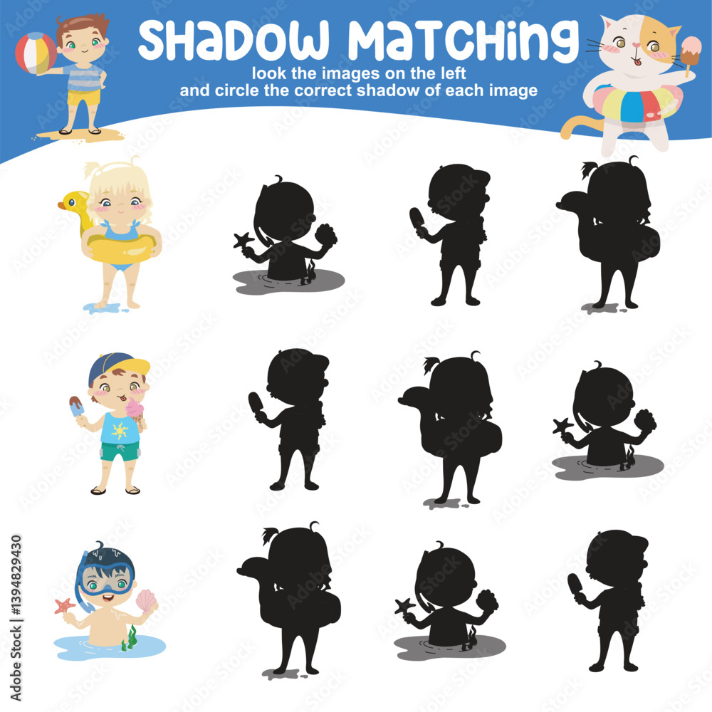 Look the image on the left and circle the correct shadow of each image ...