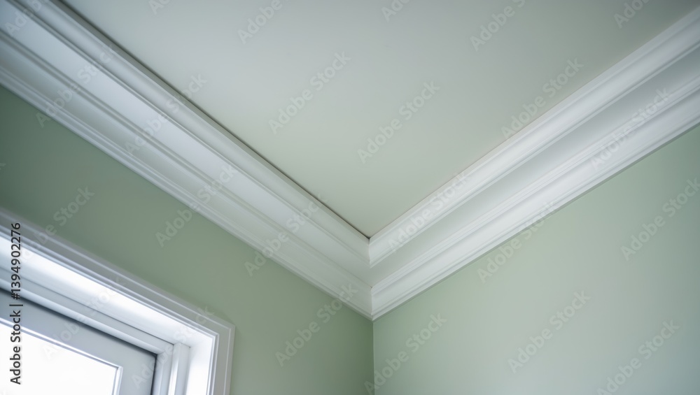 Classic white crown moldings used for angular ceiling skirting. Stock ...