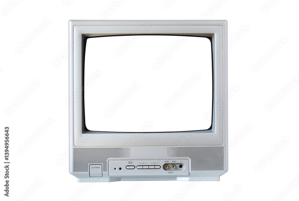 Old silver TV isolated on white background. Retro technology concept ...