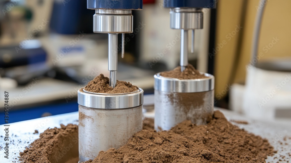 Soil compaction test tools placed on sample ground layers in a ...