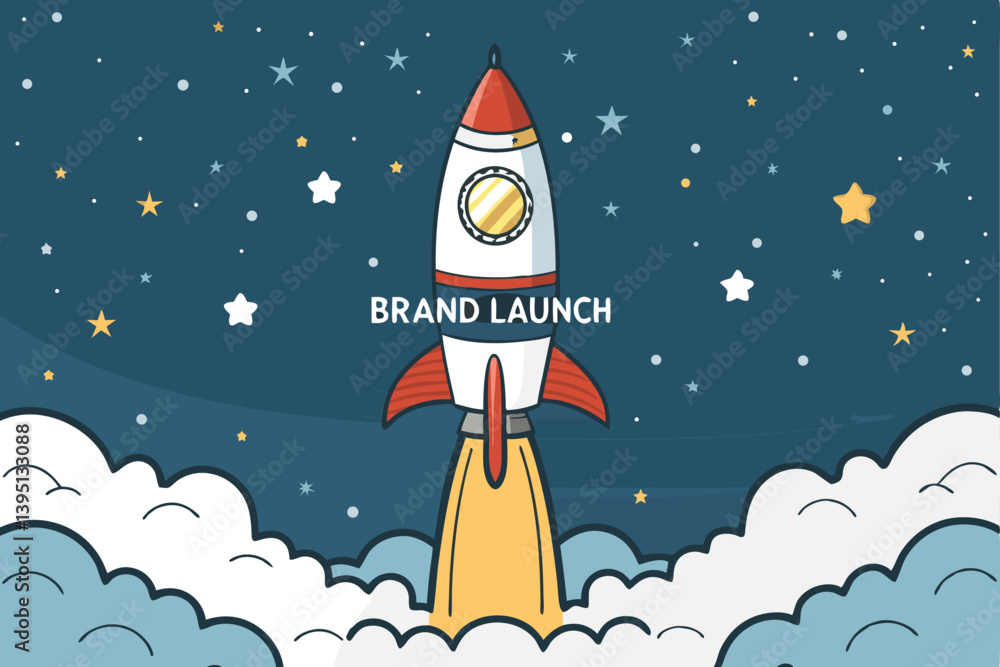 Create a bold, vector illustration of a cartoon rocket, clearly labeled ...