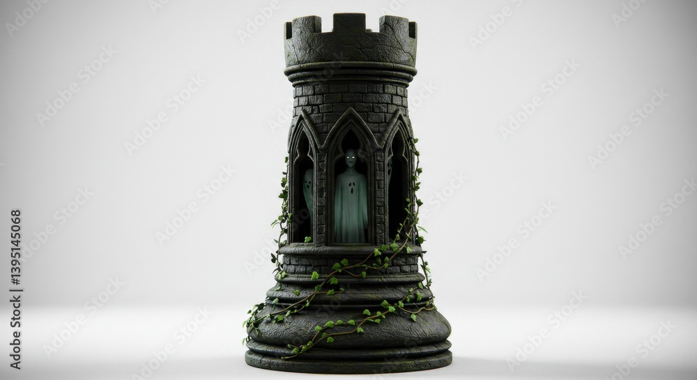 Gothic Rook Chess Piece as Haunted Tower with Shattered Windows and ...