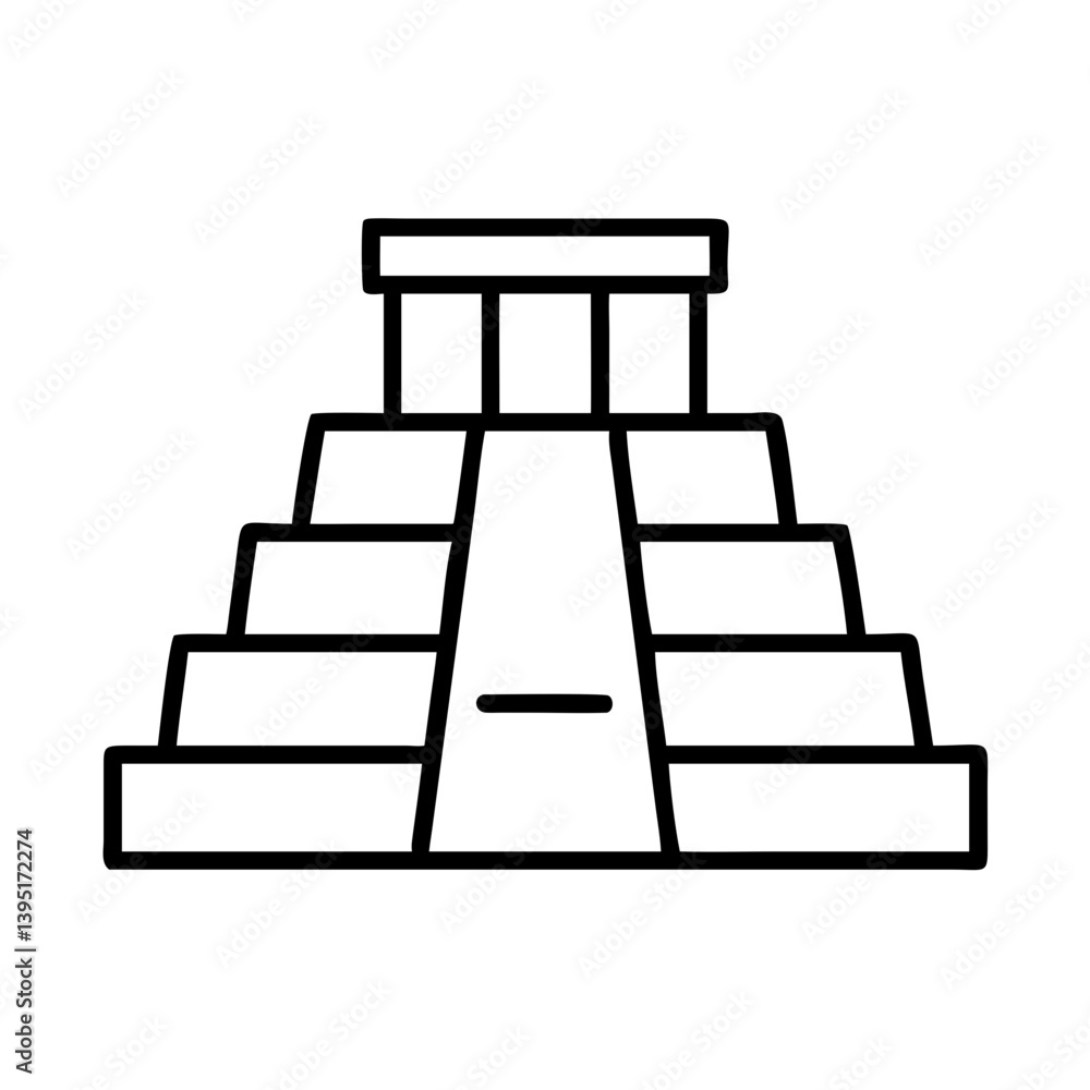 Outline vector of a mayan pyramid temple for travel history and ancient ...
