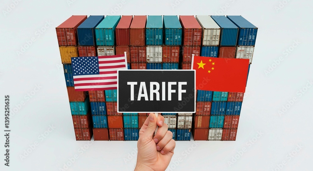 Trade war tensions visualized through shipping containers, national ...