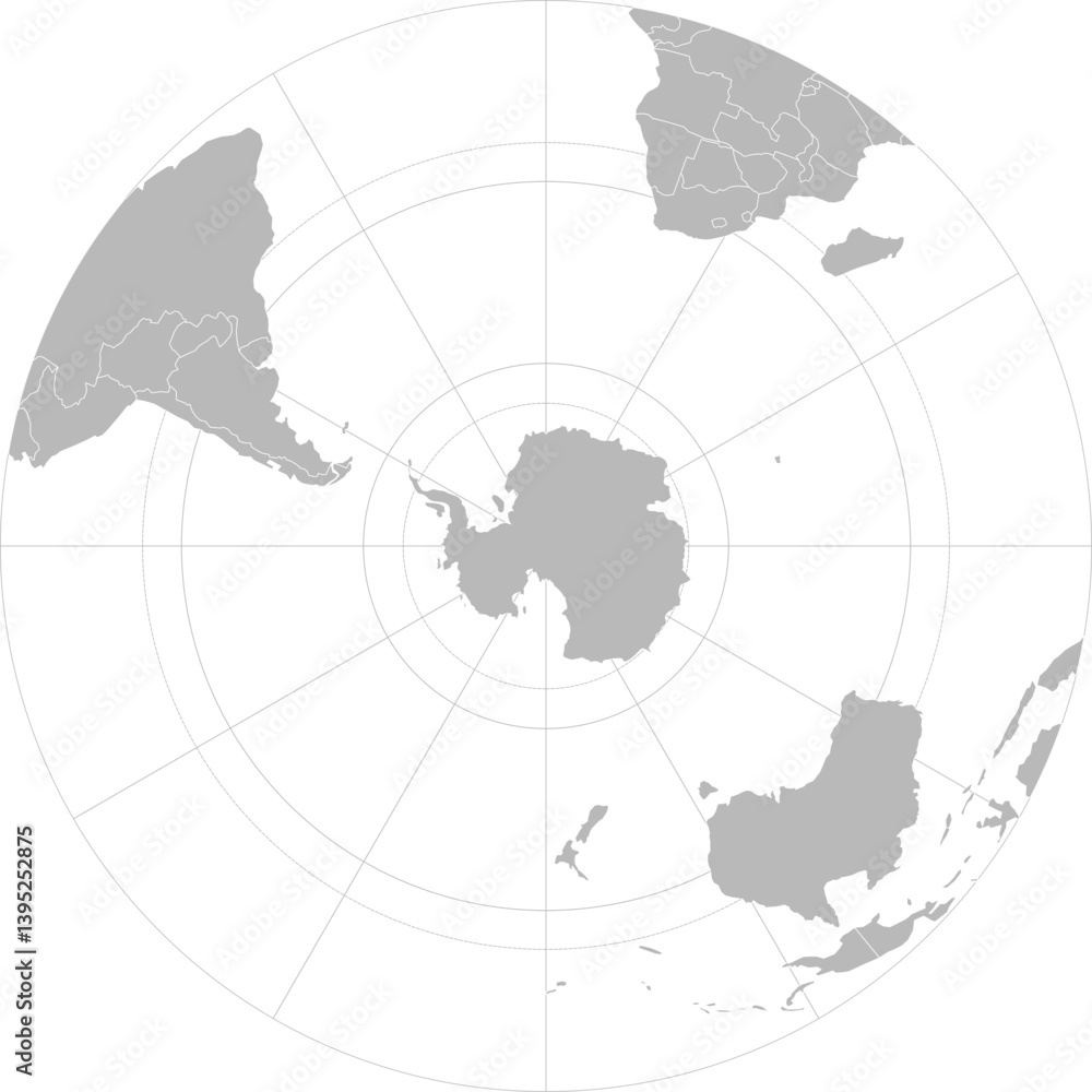 World vector map with country boundaries and graticules (Southern ...