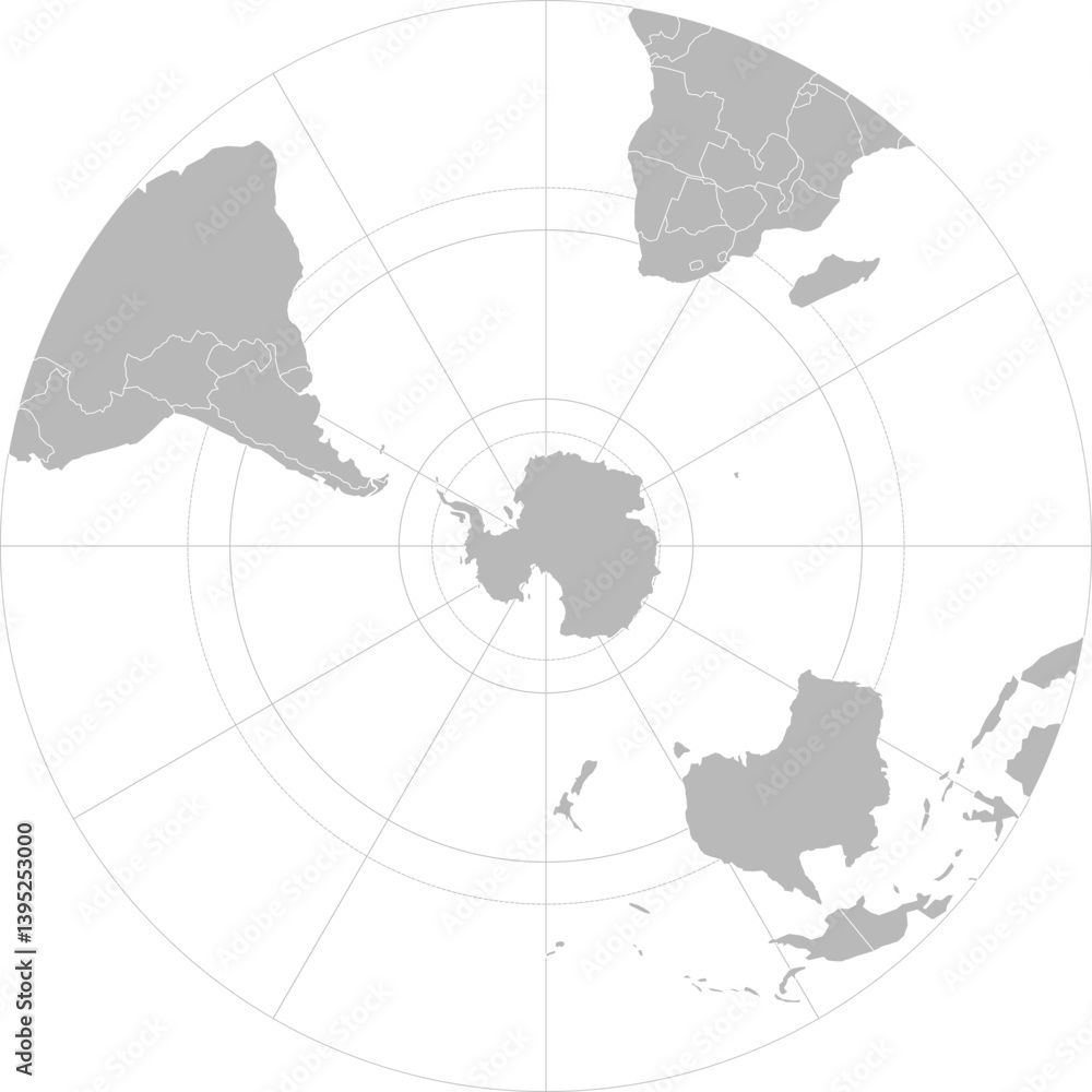 World vector map with country boundaries and graticules (Southern ...