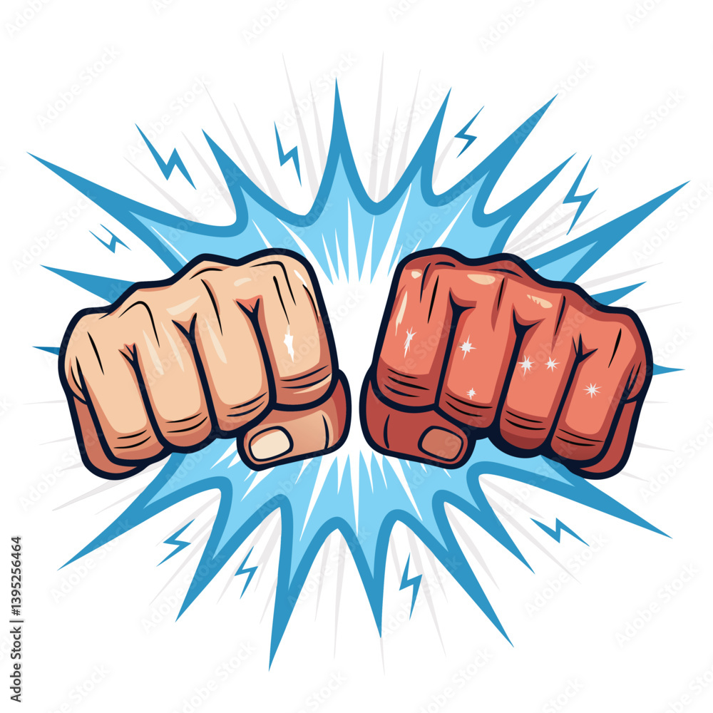 Design a vector illustration of two powerful fists colliding, rendered ...