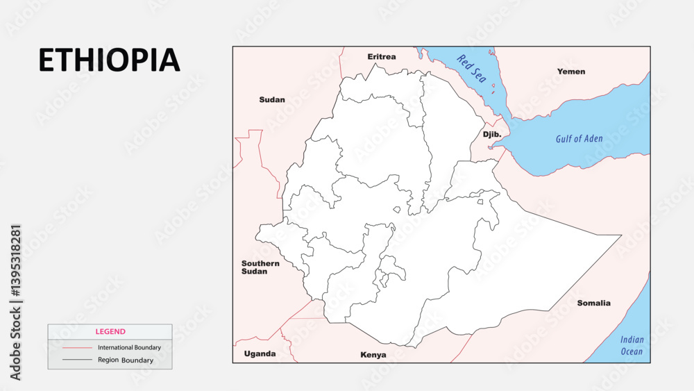 Ethiopia map. Political map of Ethiopia with Country border in outline ...