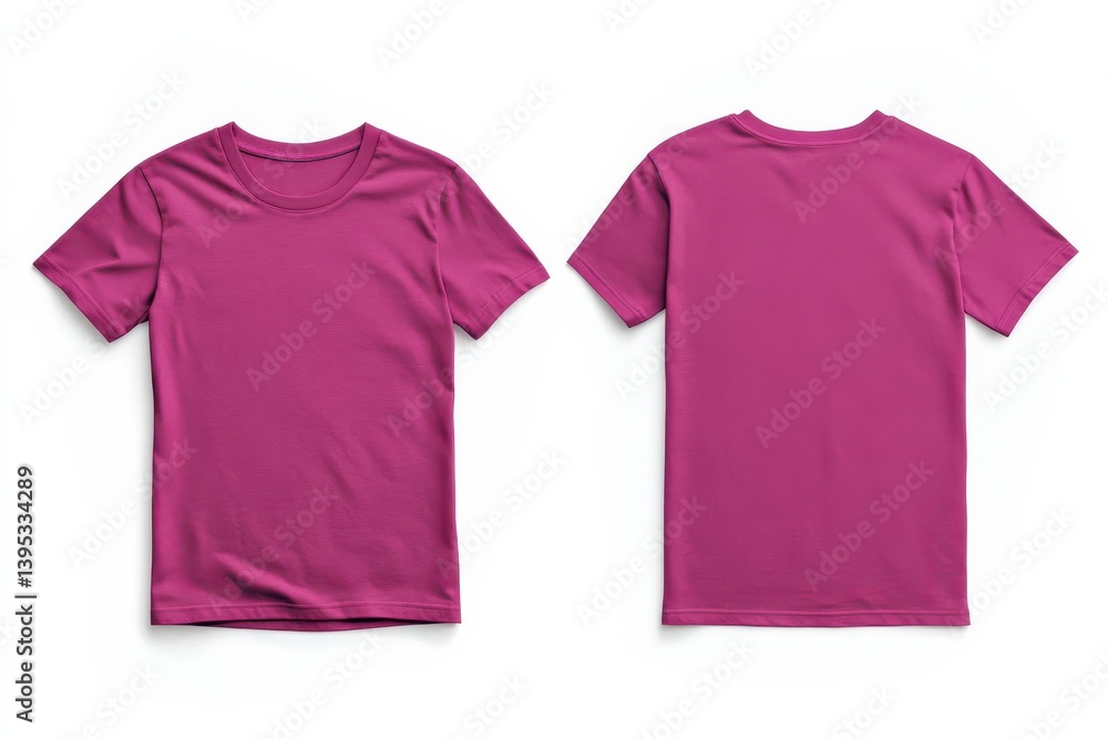 Bright magenta t-shirt displayed from front and back with a clean ...