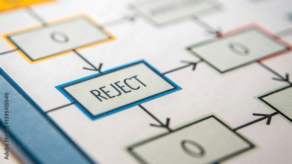 Flowchart illustrating trade barriers concept with clear REJECT ...