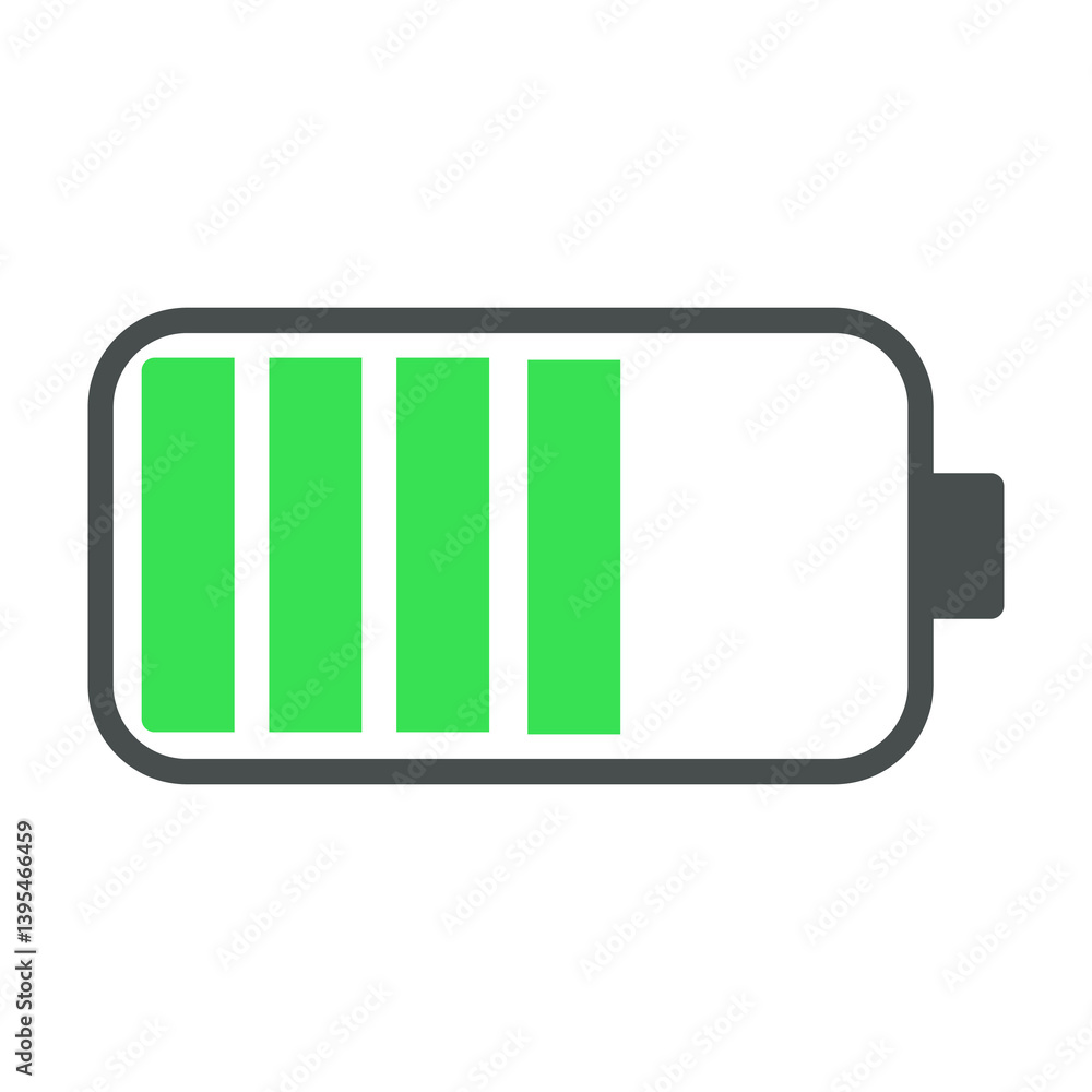 battery icon with four green bars, symbolizing a fully charged battery ...