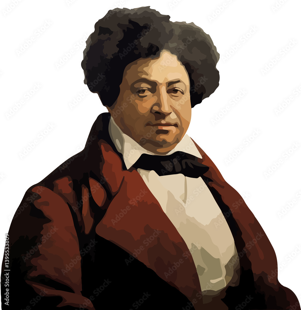 Illustrated Drawing of Alexandre Dumas. French novelist known for swashbuckling adventures like ...