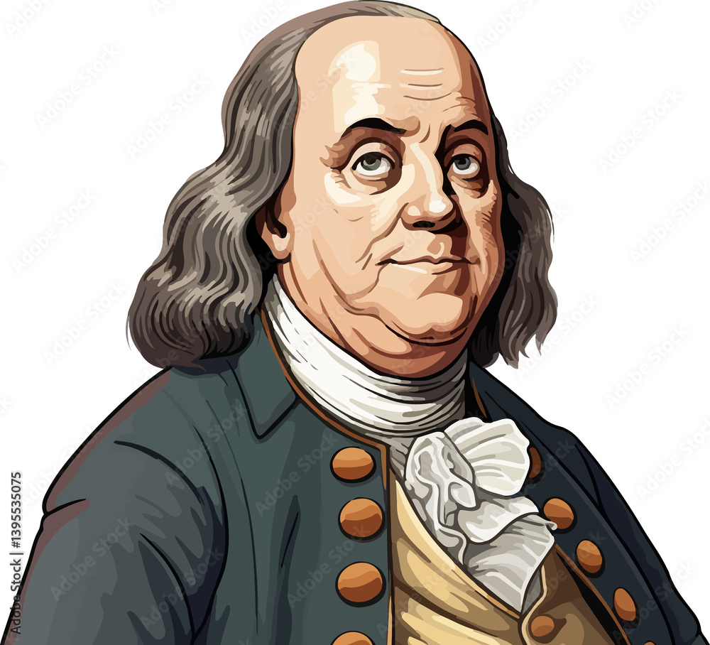 Illustrated Drawing of Benjamin Franklin. Benjamin Franklin was a ...