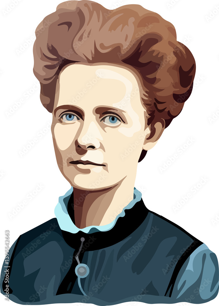 Ilustrace Illustrated Drawing of Marie Curie. Marie Curie, a pioneering ...