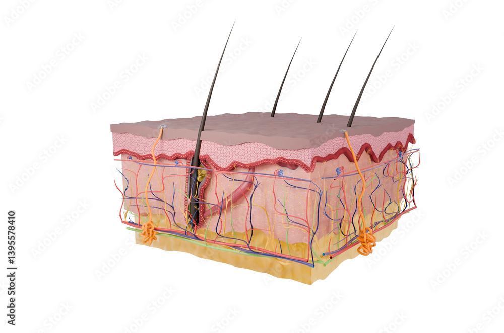 Cross-section of human skin layers, scientific medical Illustration ...