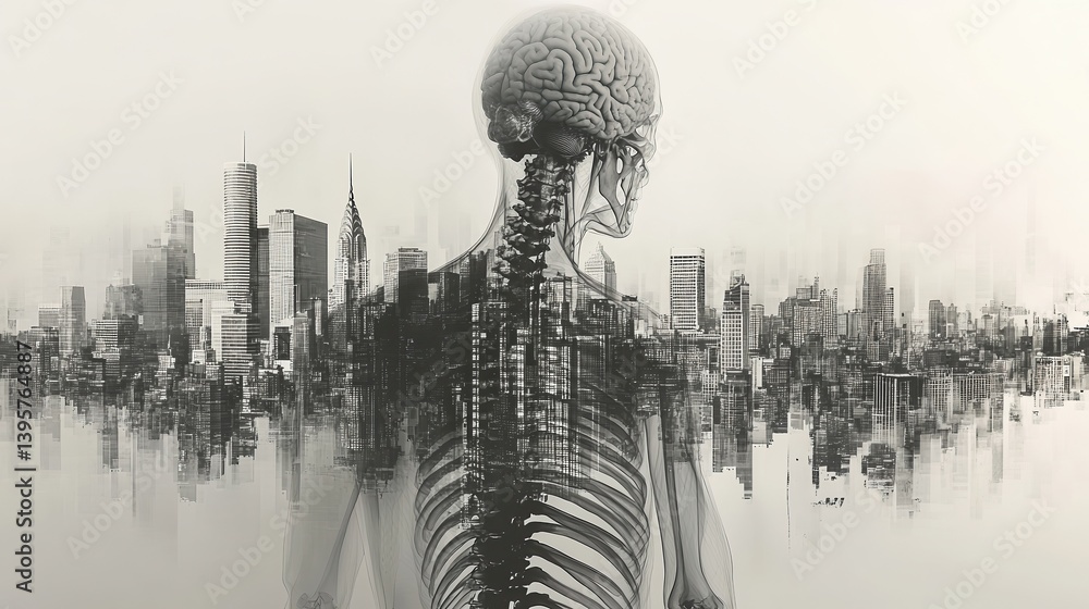 Spine X-ray morphs into city skyline, vertebrae becoming towers ...