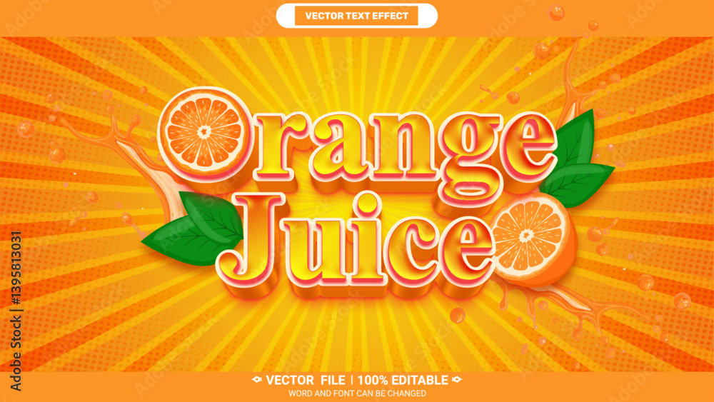Vektor Juicy 3d orange juice text effect vector. Bold editable ...