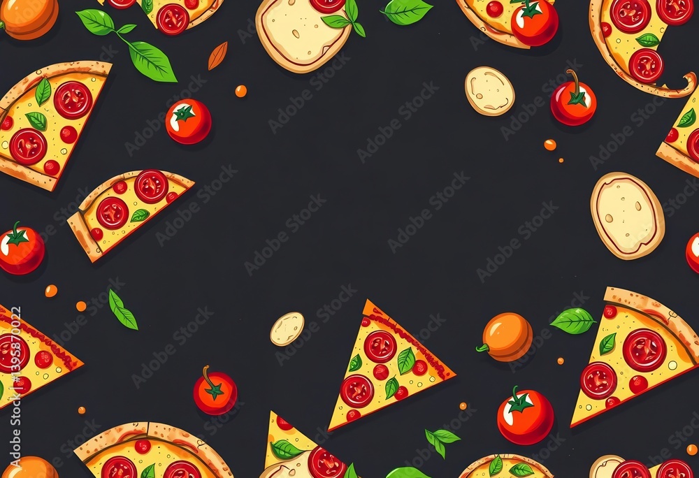 Seamless Italian pizza menu background with vector illustrations of ...