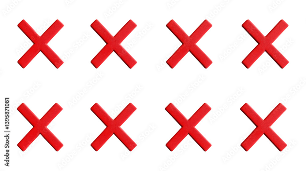 Pack Red X Mark Symbol Set in Different Poses Against Transparent ...