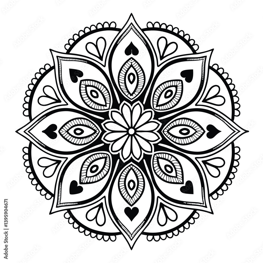 Black complex doodle mandala on a transparent background, for printable ...