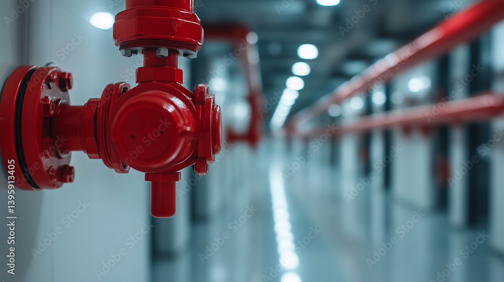 Focus on a red fire sprinkler with visible threading, suspended from ...
